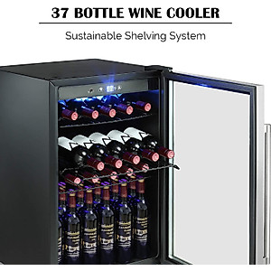 Antarctic Star Wine Cooler/Cabinet Refrigerator Fridge, 36 Bottle Freestanding Wine Chiller with Stainless Steel, Double-Layer Glass Door Touch Screen for Home Office/Bar,4.4Cu.Ft.