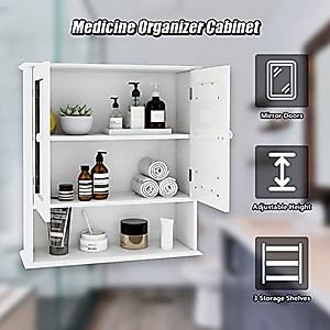 Otryad Wall-Mounted Bathroom Cabinet, Bathroom Medicine Cabinet with Mirror Doors and and Shelves Over Toilet Storage Organizer, Small Bathroom Storage Cabinet Wooden Hanging Cabinet, White