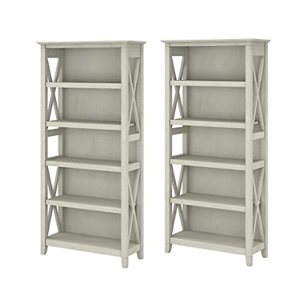 Bush Furniture Key West 5 Shelf Bookcase Set in Linen White Oak & Key West 2 Drawer Mobile File Cabinet, Linen White Oak
