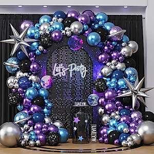 Galaxy Space Balloon Arch Garland Kit for Outer Space Party Decorations,144Pcs Chrome Metallic Blue Purple Silver Navy Blue Black Balloons for Boys Kids Space Themed Baby Shower Party Supplies