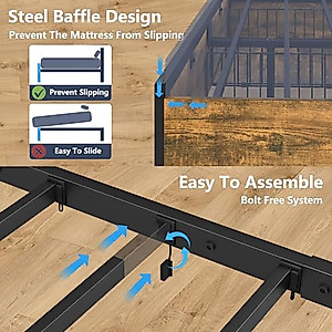 Furnideco Full Bed Frame with Bookcase Headboard and 4 Storage Drawers, Metal Platform Bed Frame with LED Light, Mattress Foundation with Metal Slats Support, No Box Spring Needed