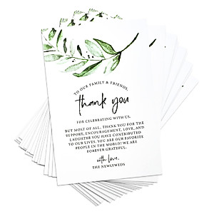 URROMA 4"x6" Rustic Greenery Thank You Cards, 50 Pcs Table Place Cards for Weddings, Receptions Dinner Parties Events and Celebrations