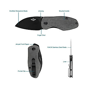 OKNIFE Parrot Pocket Knife, Folding EDC Knives with 154CM Stainless Steel Sheepsfoot Blade and Micarta Handle for Outdoor Camping, Survival and Gift for man (Black)