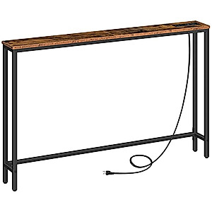HOOBRO Skinny Console Table with Power Outlets and USB Ports, Table with Charging Station, Narrow Sofa Table, Behind Couch Table, for Entryway, Hallway, Foyer, Rustic Brown BF15XG01G1