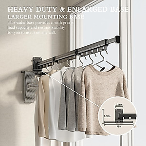 CICUFY Clothes Drying Rack Wall Mounted Foldable Laundry Drying Rack Collapsible/Retractable Space Saving Laundry Hanger Dryer Rack with Additional Bar-Matte Gray