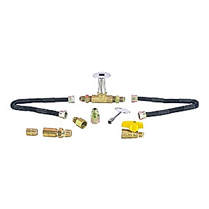 Dreffco Fire Pit Gas Burner Connection Kit- Complete 1/2" Kit Including 2 Non-Whistle Flex Line, LP Air Mixer and Matched Keyed Ball Valve