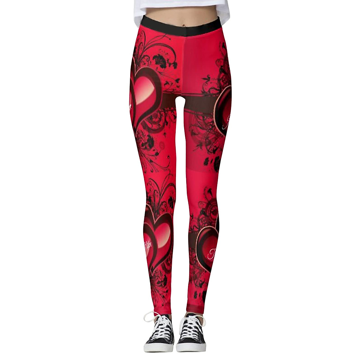 Bblulu Valentines Day Running Leggings, Soft Heart Love Couple Sweet Leggings High Waisted Heart Pants High Waist Yoga Pants