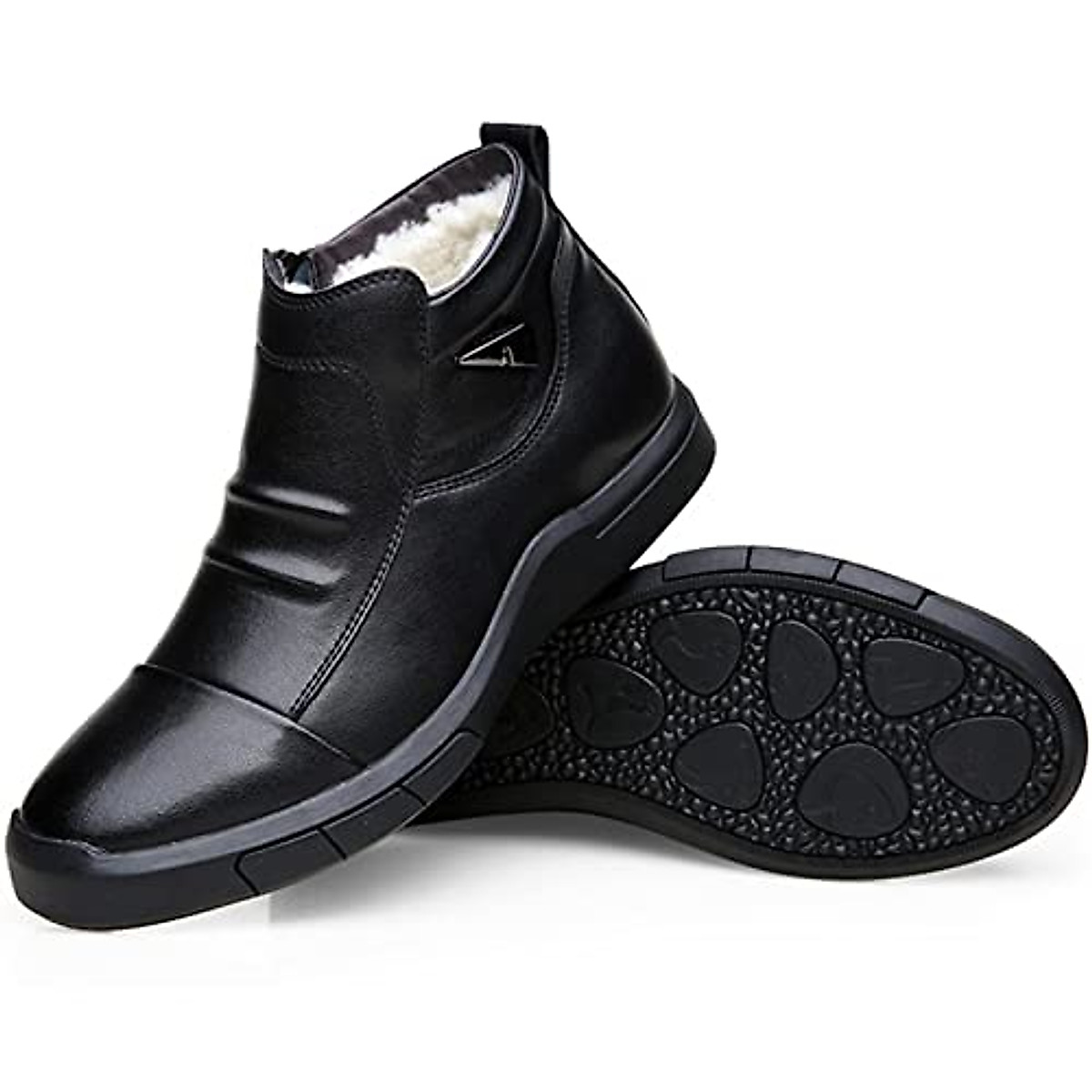 KISHME Men's Boots 100% Genuine Leather Men's Winter Boots Warm Plush Cold Winter Shoes Men's Ankle Boots Cowhide Men's Cotton Shoes (Color : Black, Size : 10)