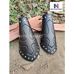 Leather Arm Guards - Medieval Cross Bracers - Black