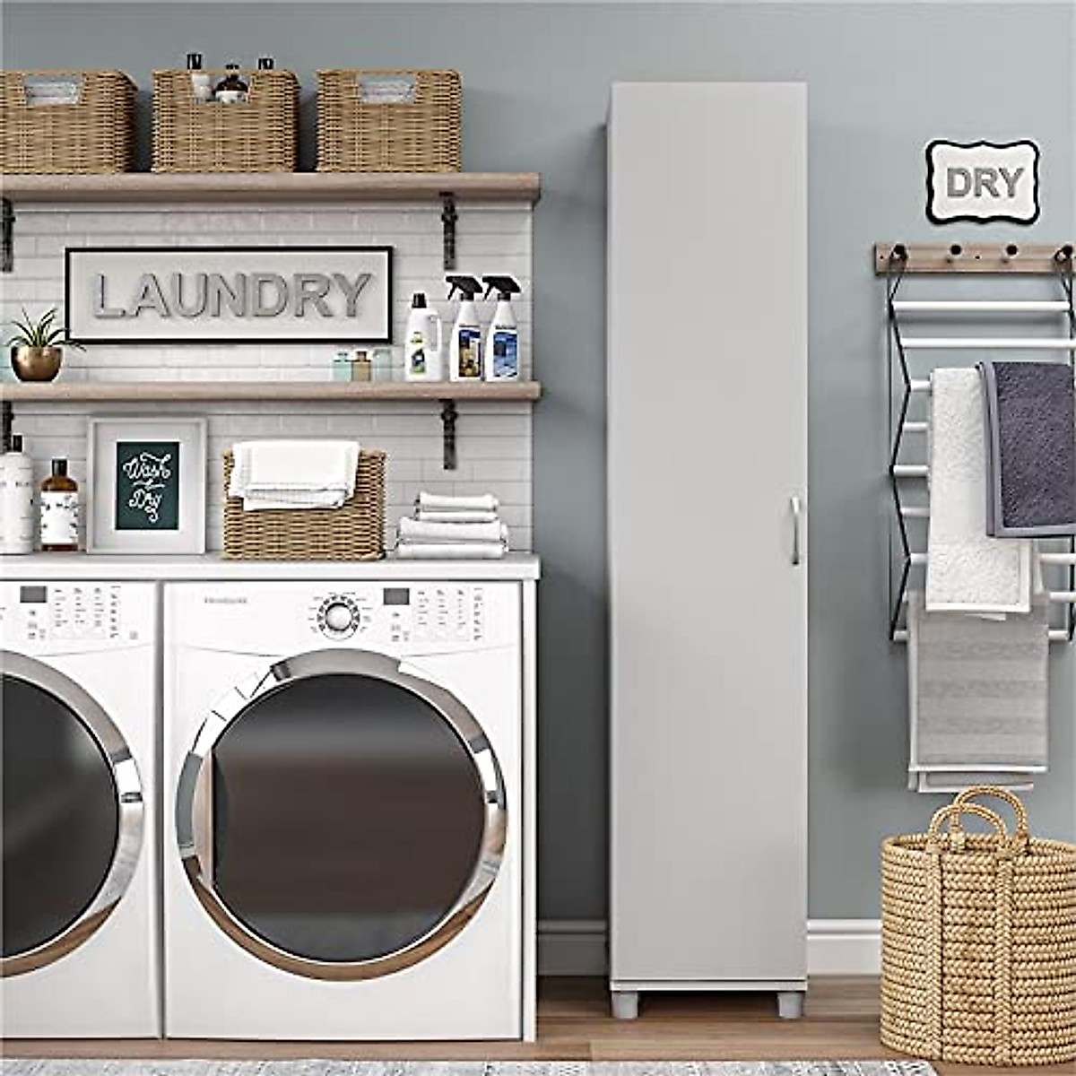Pemberly Row Transitional 16" Utility Storage Cabinet in Dove Gray