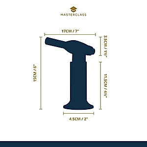 MasterClass Blow Torch, Refillable Chef Blow Torch, Adjustable Anti-flare Flame, Non-Slip Metal Body, Grey/Silver