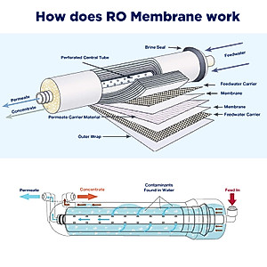Membrane Solutions RO Membrane, Reverse Osmosis Membrane Replacement with Housing, Wrench, 1/4" Quick-Connect Fittings, Check Valve for Water Filter Purifier (50G with housing)