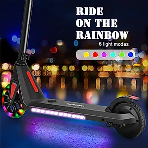 Caroma Electric Scooter for Kids Ages 6-8, Kick-Start Boost Kids Scooters for Boys/Girls, Max 6 Miles & 10 MPH, Electric Kick Scooter for Kids with Adjustable Height & Deck Lights, 120W