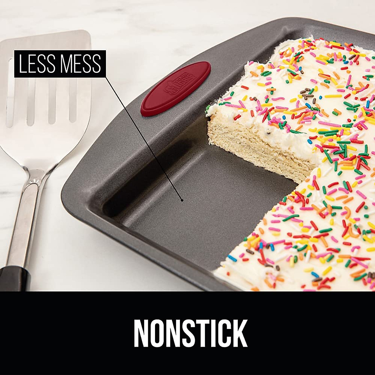 Gorilla Grip Cookie Sheets For Baking, 17.3x11.75 Inch, Set of 2, Large Non Stick Pans, Stays Flat in Oven, Perfect for Sheet Pan Meals, Easy Clean Up, Cooking Tray With Silicone Handles, Red