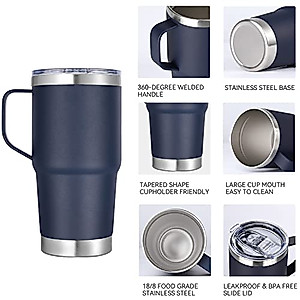 Abbrevi 20 oz Stainless Steel Tumbler with Handle Metal Insulated Coffee Travel Mug with Handle Double Wall Tumbler Cup with Handle and Lid, Navy Blue 1 Pack