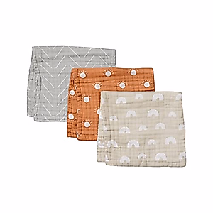 Mebie Baby Burp Cloths, Neutral Print 3-Pack, Muslin Burp Cloth Set for Spit Up, Drool, and More, Boho Burp Cloths for Baby Boy and Girl, Baby Must Haves for Registry Lists and Gifts for Newborns