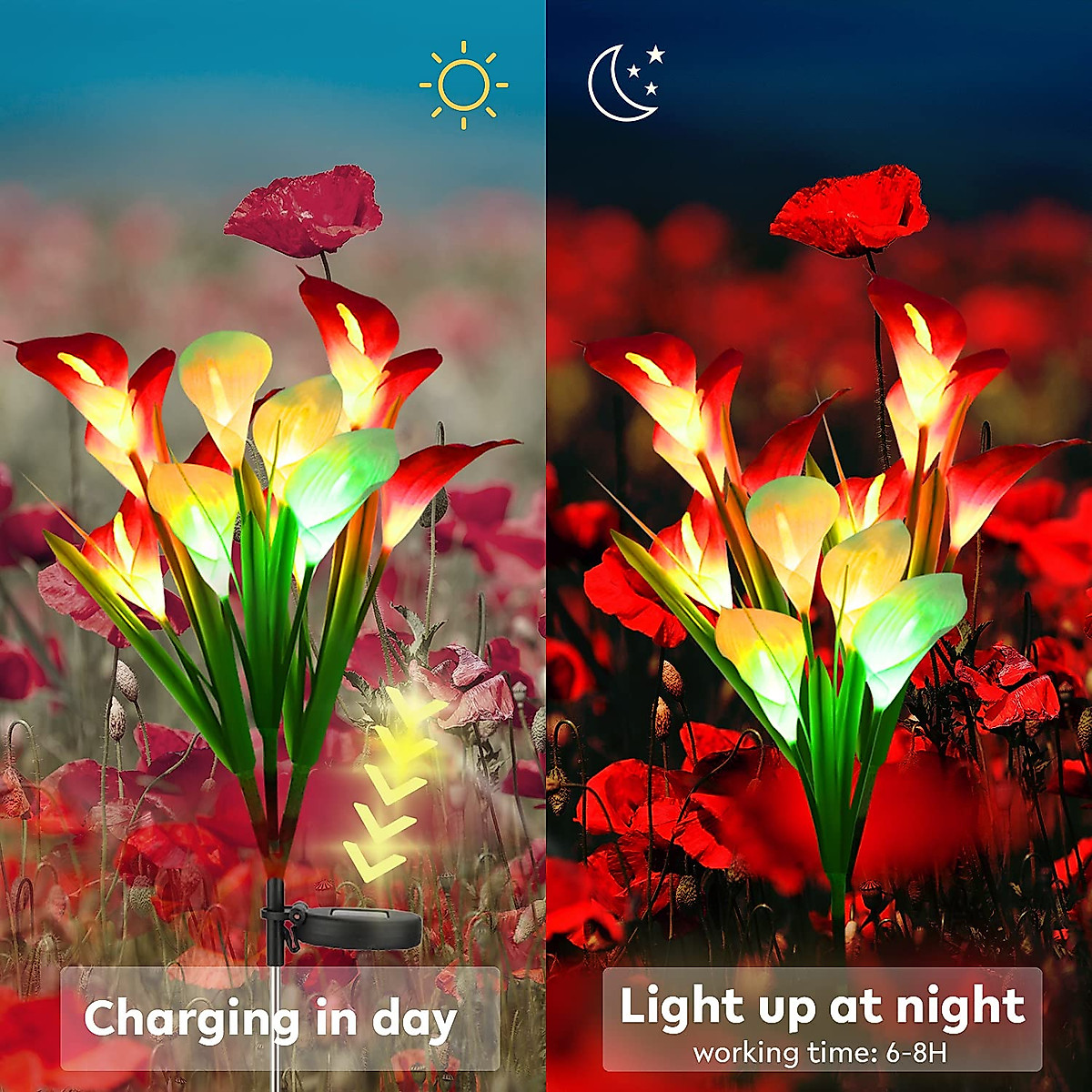 WOSPORTS Solar Lights Outdoor Garden Stake Flower Lights, Multi Color Changing LED Lily Solar Powered Lights for Patio, Lawn, Garden, Yard Decoration (Solar Lights Outdoor 3Pack)