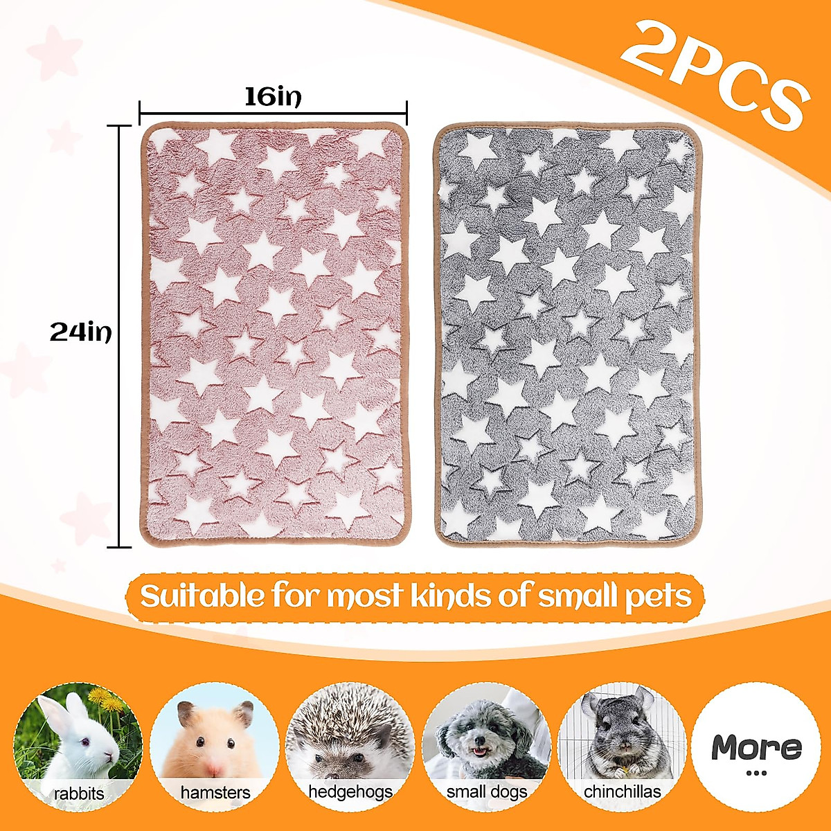Guinea Pig Blanket, 2 Pack Warm Soft Coral Fleece Small Animal Blankets Washable Pet Cage Liners Sleep Mat Pad Cover for Rabbit Hamster Dog Cat Ferret Chinchilla Hedgehog Bedding, 24" x 16"