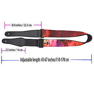 RAUYIVANY Guitar Strap, Sunset Cross Print Pattern with Leather End Guitar Straps, Adjustable Length, with Strap Lock + Button + 3 Picks for Acoustic, Electric, Bass and Classical Guitars