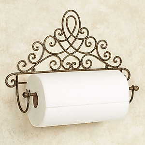 Touch of Class Cassoria Wall Mounted Paper Towel Holder - Antique Gold, Black - Hanging Storage Rack for Kitchen, Dining Room, Bar, Restaurant, Laundry Room, Bathroom - Functional