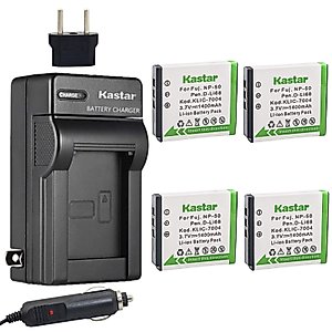 Kastar Battery (4-Pack) and Charger Kit for Fujifilm NP-50, Kodak KLIC-7004, Pentax D-Li68 and Fujifilm FinePix Cameras, Kodak EasyShare Cameras and Pentax Cameras (Detail Models in The Description)