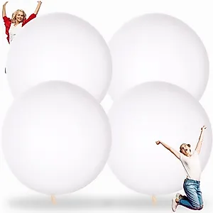 Karenhi 4 Pcs 72 Inch Giant Balloons Big Round Latex Balloon Jumbo Balloons Heavy Duty Balloons Large Inflatable Ball for Birthday Bridal Shower Party Decorations, Inflate with Air and Helium (White)