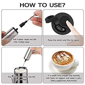 Milk Frother Rechargeable, Mathtoxyz Stainless Steel Milk Frothers Handheld Foam Maker Travel Kitchen Coffee Frother Wand for Coffee Lattes Cappuccino Matcha Hot Chocolate