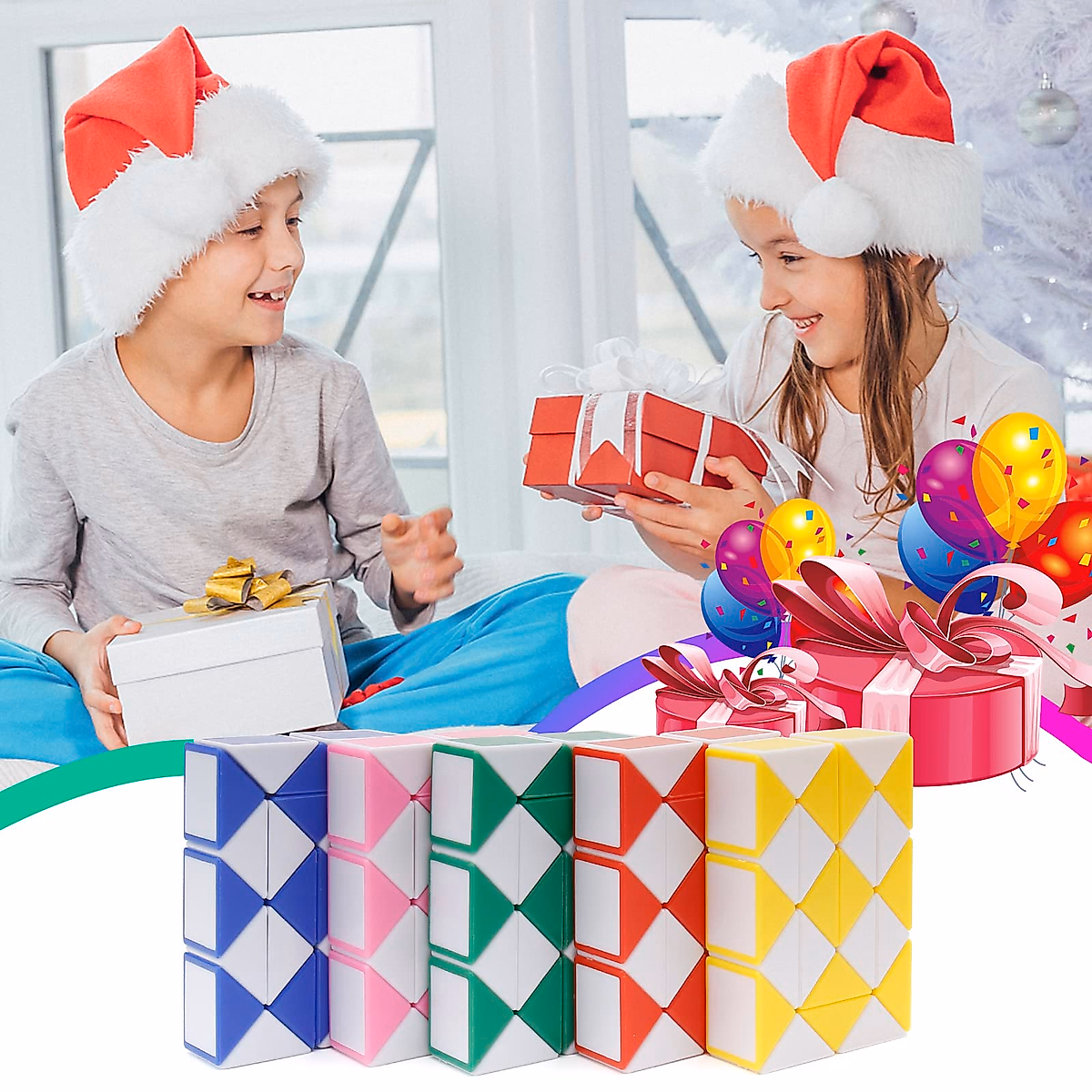 Ganowo 30 Pack Party favor, Medium Fidget Snake Cube Twist Puzzle Toys for Kids Teens Stocking Stuffers Bulk Birthday Party Supplies Goodie Bags Fillers, Random Colors