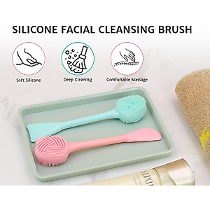 2 Pack Silicone Face Scrubber, 4 in 1 Facial Cleansing Brush, Handheld Face Wash Brush for Pore Cleansing, Gentle Exfoliating, Removing Blackhead, Blue and Pink