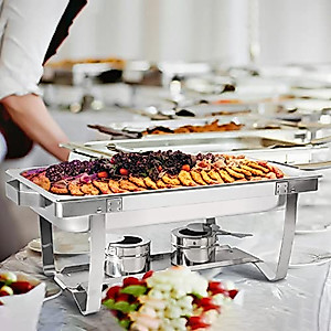IMACONE 4 Pack Chafing Dish Buffet Set, 8QT Stainless Steel Rectangular Chafers and Buffet Warmer Sets for Catering, with Food & Water Pan, Lid, Foldable Frame, Fuel Holder for Event Party Holiday