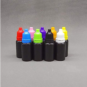 FZBNSRKO 50pcs 10 ml Black Plastic Empty Squeezable Dropper Bottles Eye Liquid Dropper Bottles with Muti-Color Caps