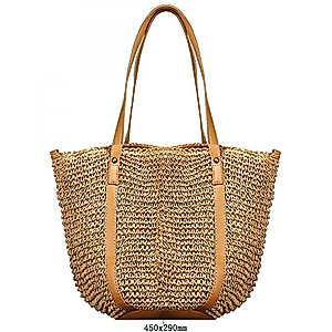 Round Straw Bag Handwoven Natural Summer Beach Shoulder Bag Rattan Crossbody Purse for Women (Khaki)