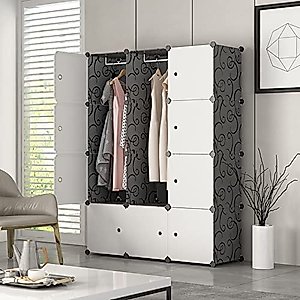 Aeitc Portable Wardrobe Closets 14"x18" Depth Cube Storage, Bedroom Armoire, Storage Organizer with Doors, 12 Cubes, Black