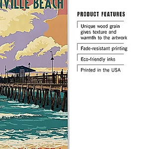 Lantern Press 6x9 Inch Wood Sign, Ready to Hang Wall Decor, Jacksonville Beach, Florida, Pier and Sunset