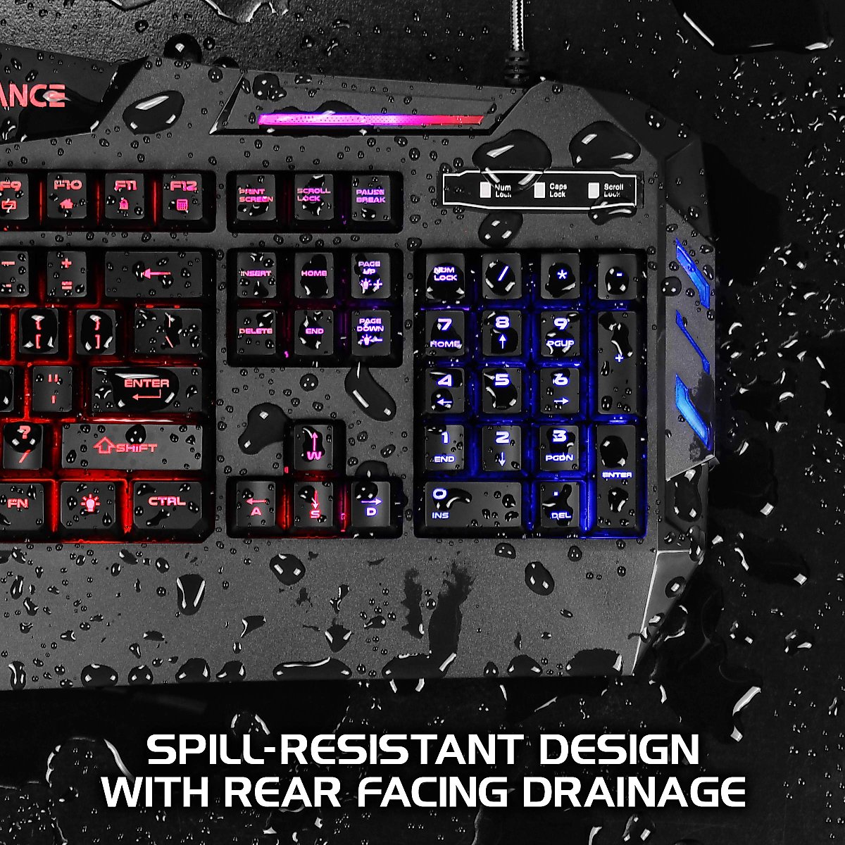 ENHANCE Infiltrate KL1 LED Gaming Keyboard - Multi Color Backlit Keyboard with 2 Lighting Modes, Spill Resistant Design, USB Braided Cable - 19 Key Rollover, Anti-Ghosting, & Multimedia Keys