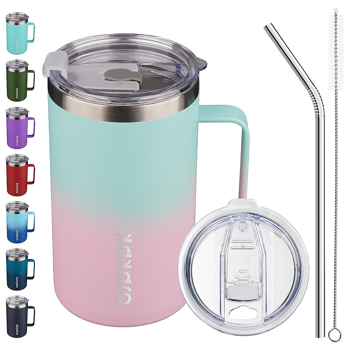 BJPKPK Insulated Coffee Mug with 2 Lids, 25oz Stainless Steel Insulated Tumbler with Handle, Double Wall Vacuum Coffee Cup, BPA Free Leak Proof Thermos for Travel & Home, Marshmallow