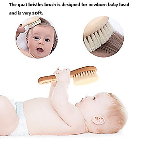 Baby Goat Hair Brush and Comb Set for Newborns & Toddlers Eco-Friendly Safe Brush for Cradle Cap Natural Wooden Comb Perfect Baby Shower and Registry Gift (Baby Hair Brush and Comb Set)