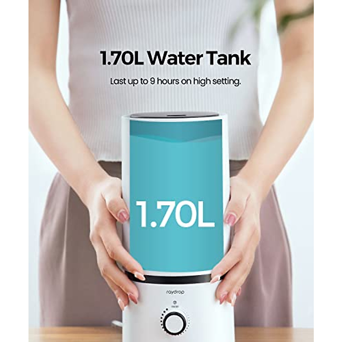 raydrop Cool Mist Humidifiers for Home Babies, 1.70 L Quiet and Small Ultrasonic Humidifier for Bedroom Nightstand, Space Saving, Auto Shut Off - (0.45 Gallon, US 110 V)