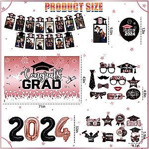 2024 Pink Graduation Decorations, Pink Graduation Banner Class of 2024 Pink and Black Graduation Party Supplies Balloons Graduation Photo Props Decorations Class of 2024 Pink Congrats Grad 2024