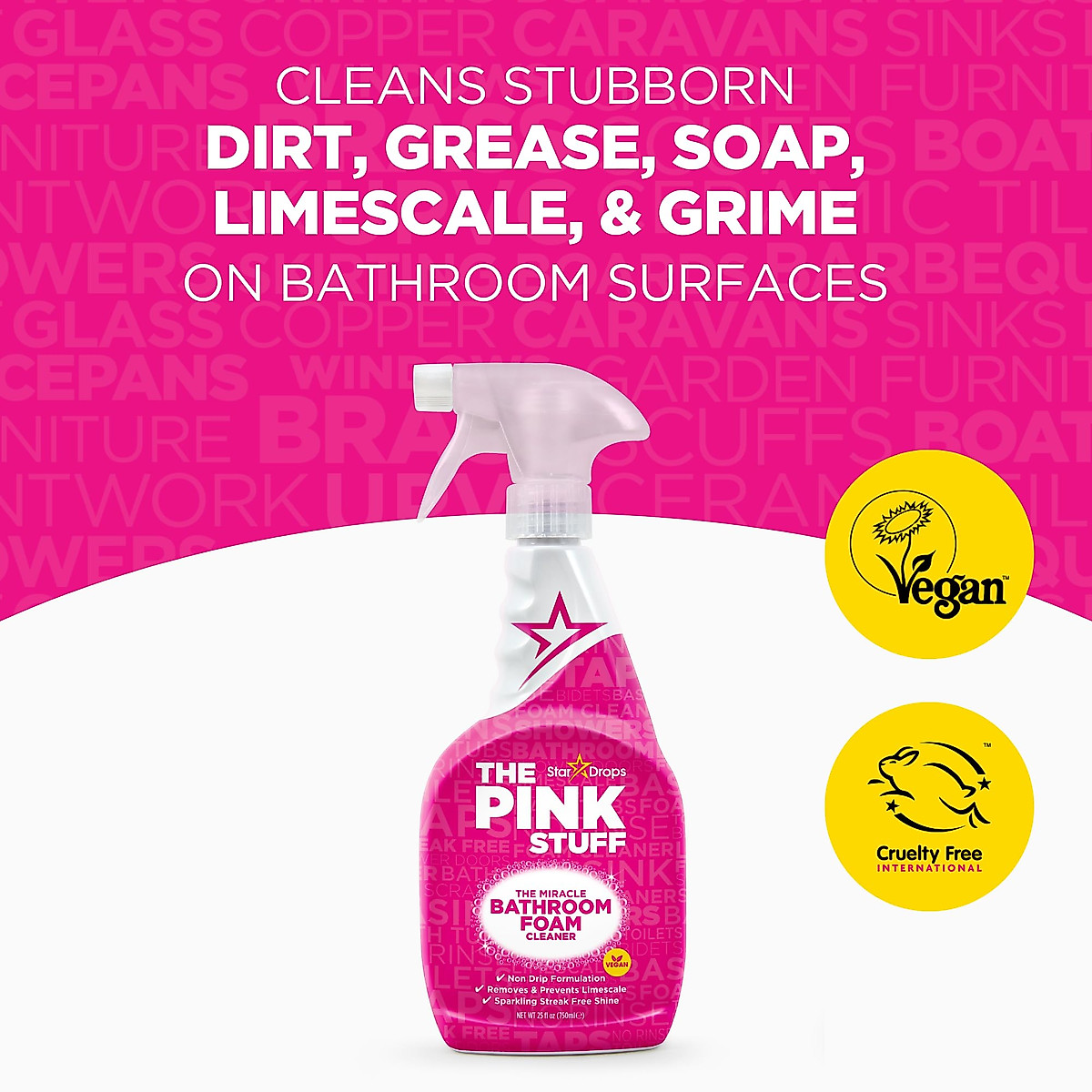 Stardrops - The Pink Stuff - The Miracle Cleaning Paste, Multi-Purpose Spray, And Bathroom Foam 3-Pack Bundle (1 Cleaning Paste, 1 Multi-Purpose Spray, 1 Bathroom Foam)