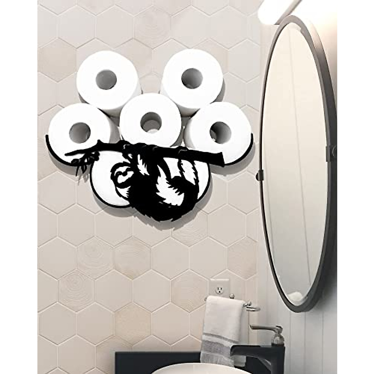 Metal Sloth Wall Toilet Paper Storage,Animal Decorative Metal Paper Holders,Black Toilet Tissue Holder,Cute Toilet Paper Storage for Bathrooms,Wall Toilet Paper Organizer Hold Extra 8 Rolls