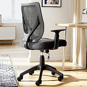 Serta Production Office Chair with Nylon Base, Adjustable Ergonomic Midback Lumbar Support, Breathable Mesh Back, Black