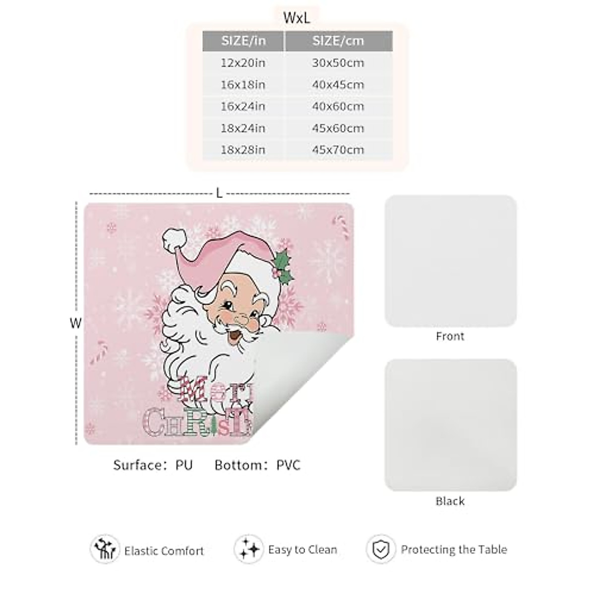 LaBLUUX Coffee Mat for Counter, Merry Christmas Cute Pink Santa Absorbent Hide Stain Coffee Bar Mat, Non-Slip Coffee Bar Accessories Kitchen Drying Mat Fit Under Coffee Maker Espresso Machine