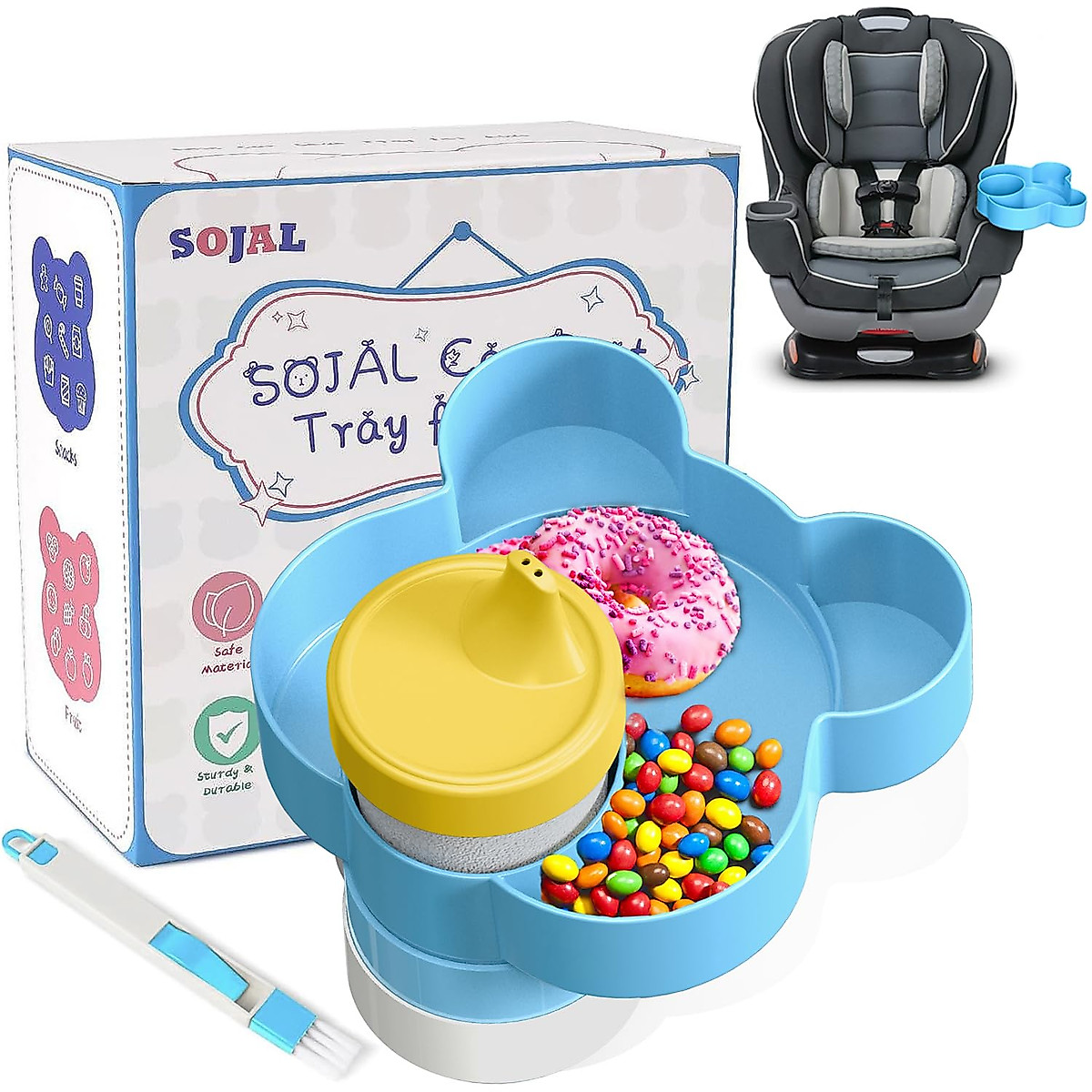 BlueOrigin Car Seat Snack Tray - Travel Tray for Kids Car Seat, Stroller, Booster and Anywhere with a Cup Holder, Toddler Road Trip Essentials Food Plate for Snacks, Toys, Entertainment (Blue)