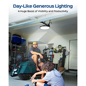 JACKYLED LED High Bay Light 150W Garage Light, 21,000LM 5000K with US Plug Shop Light，UFO High Bay Light with 6ft Cable for Gym Workshop Factory Warehouse Barn (Pack of 4)