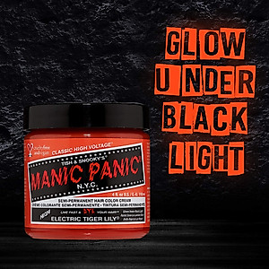 MANIC PANIC Electric Tiger Lily Orange Hair Dye – Classic High Voltage - Semi Permanent Bright Orange Neon Hair Color That Glows In Black Light - Vegan, PPD, Ammonia Free (4oz)