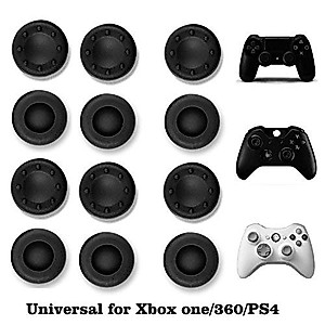 VizGiz 12 Pack Universal Thumbstick Grips PS4 Thumb Grip Analog Stick Covers Joystick Controller Cap Silicone Precision Rubber for PS4 Xbox ONE Xbox 360 PS3 PS2 Pro Slim Lite Dualshock WII U Black