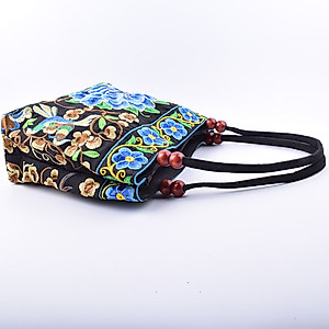 Vintage Embroidery Women Boho Mandala Messenger Bag Shoulder Bag (Blue Peony)