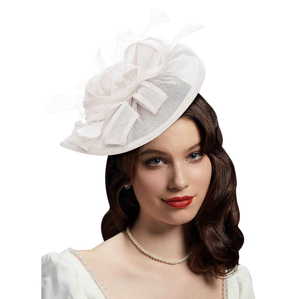 Cizoe Fascinators for Women Tea Party Hats Kentucky Derby Feather Fascinator Headbands Wedding with Hair Clip(A-white)