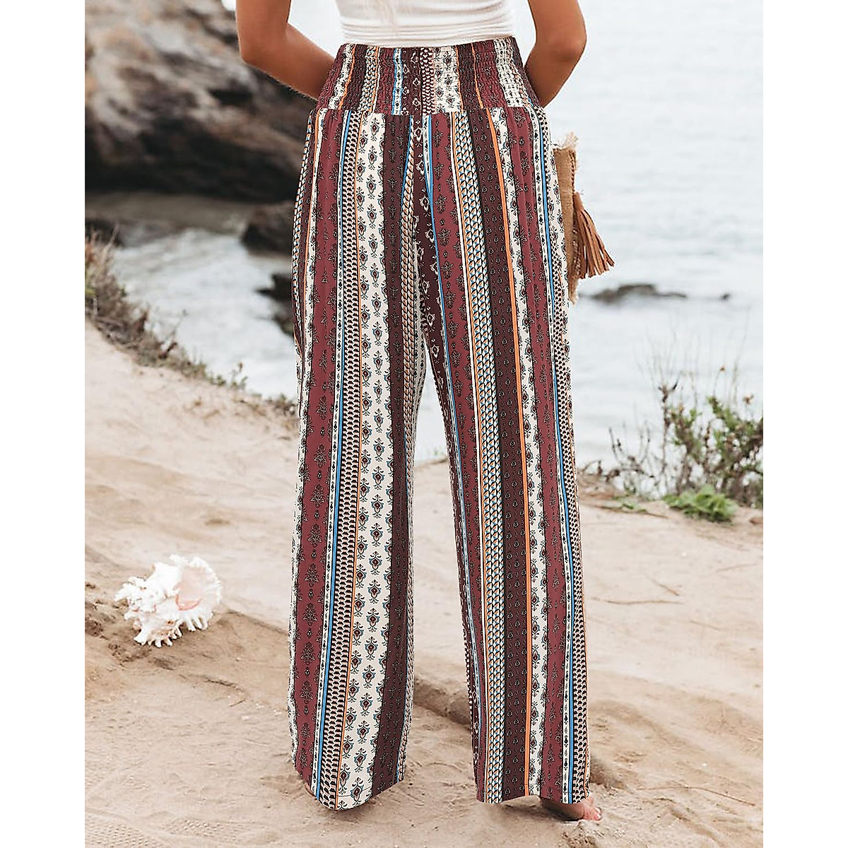 Angerella High Waisted Palazzo Pant for Women Comfy Soft Wide Leg Flowy Pants for Women BrownStripe S